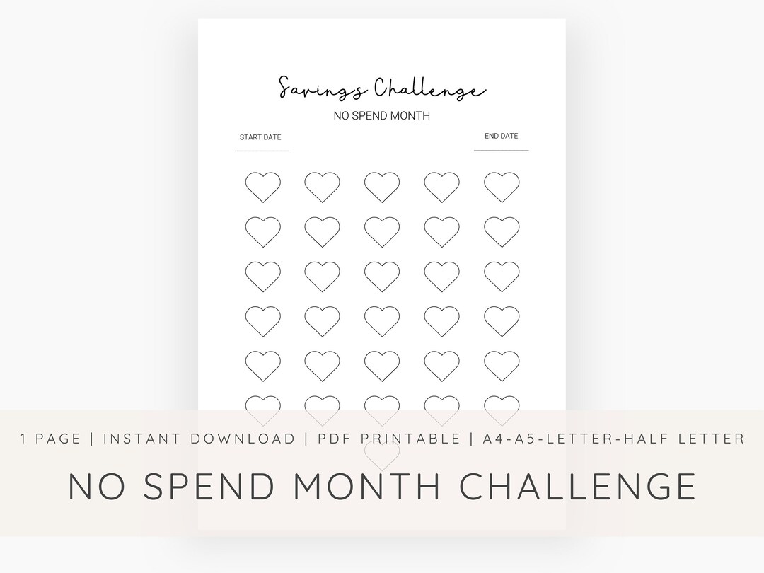 No Spend Month Challenge Printable - Save Money - Money Saving ...