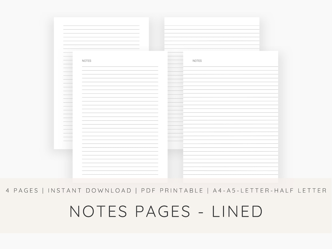 Printable Lined Notes Pages - Notes Planner Insert - Lined Notes ...