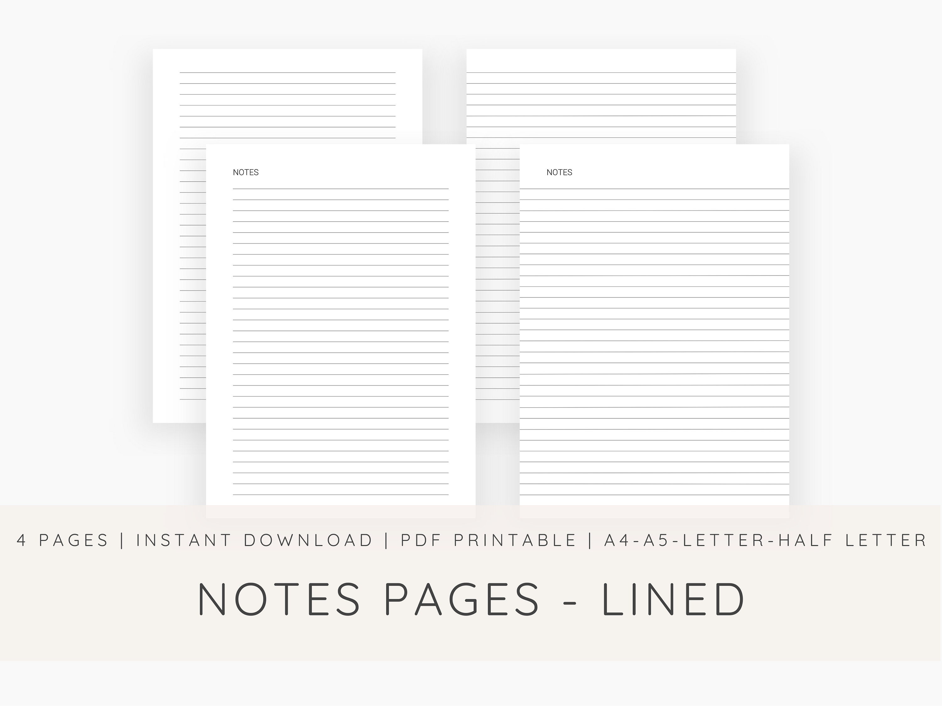 Printable Lined Notes Pages Notes Planner Insert Lined Notes Template ...