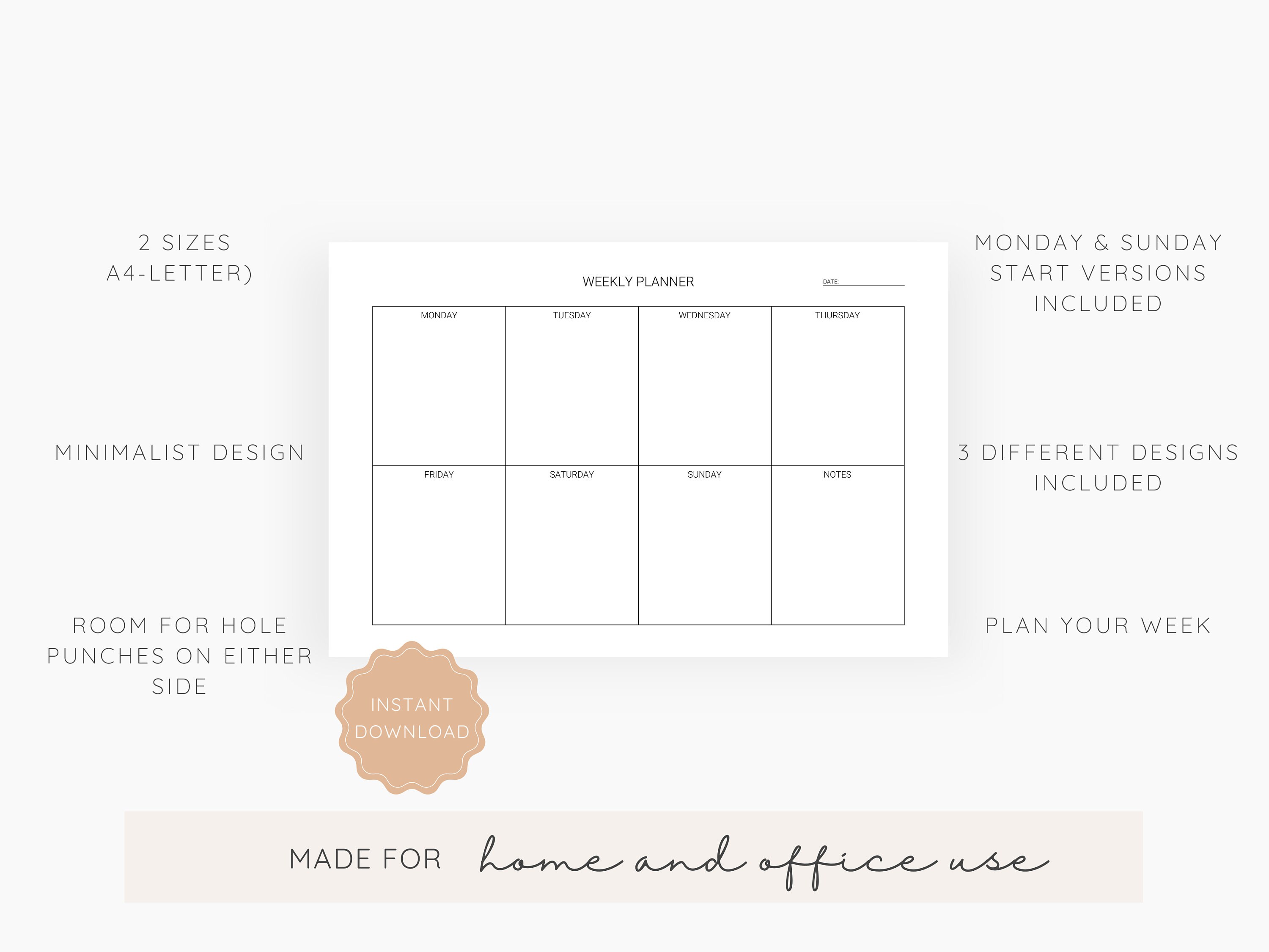 Weekly Planner Printable Landscape Weekly Organizer Week at A Glance ...