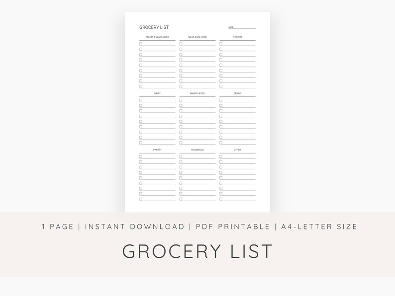 Grocery List Printable Template Food Shopping List Grocery Planner ...