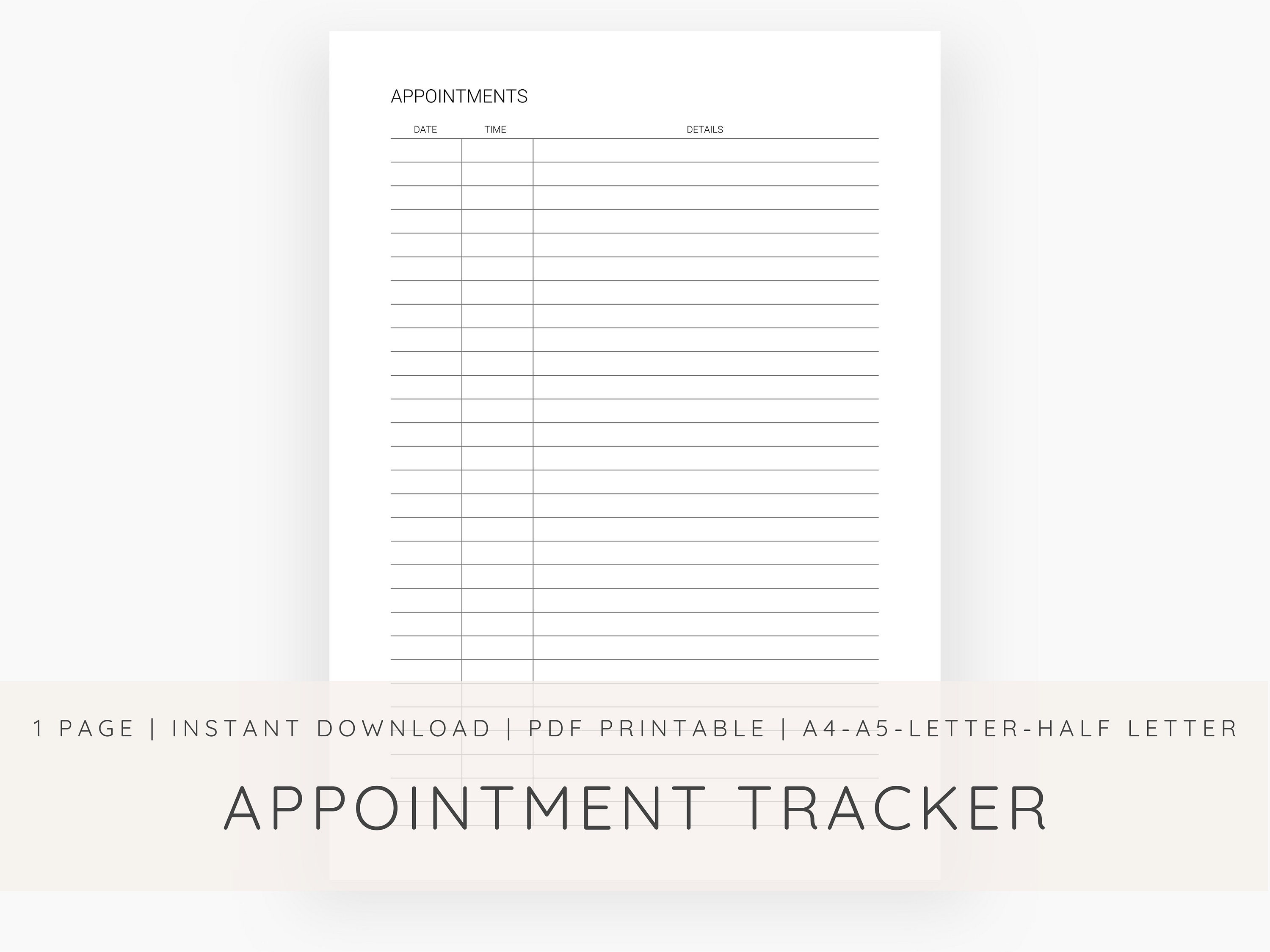 Appointment Tracker Printable - Appointments List Template - Meeting ...
