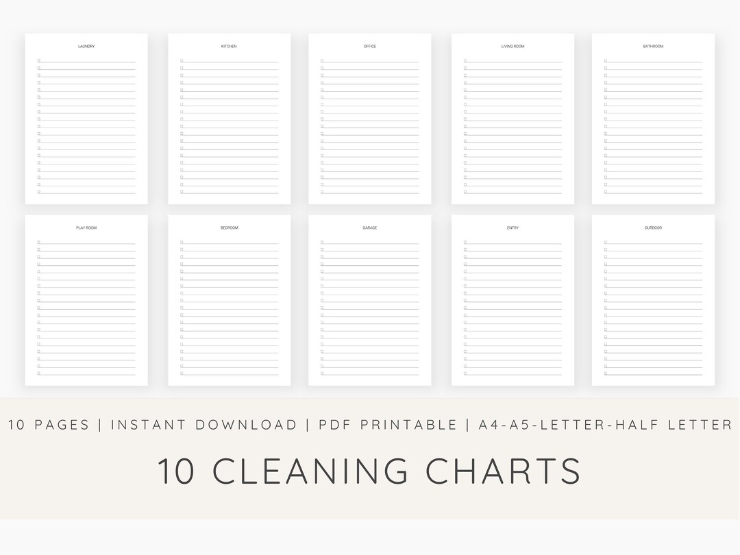 Cleaning Charts Printable - House Chore Chart - Room Cleaning List ...