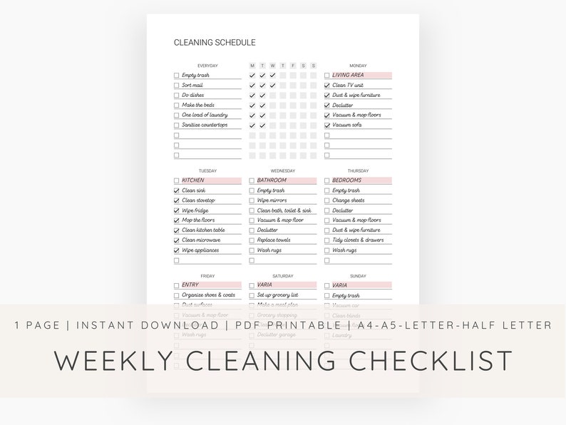 Weekly Cleaning Schedule Printable Cleaning Planner Printable Checklist ...
