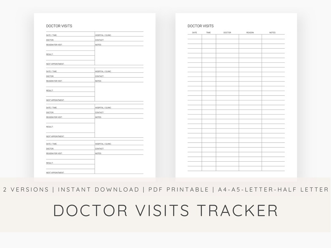 Doctor Visits Tracker Printable - Doctor Visits Log - Medical ...