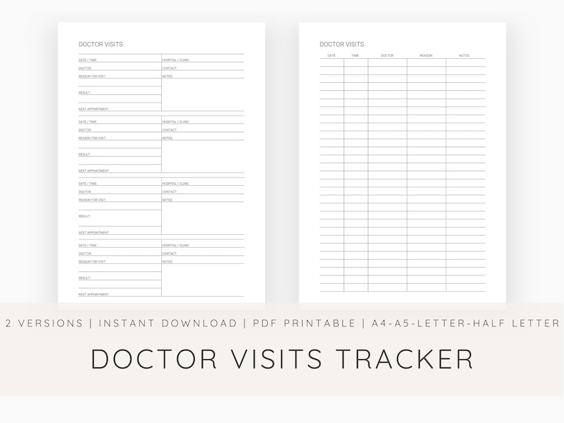 Doctor Visits Tracker Printable - Doctor Visits Log - Medical ...