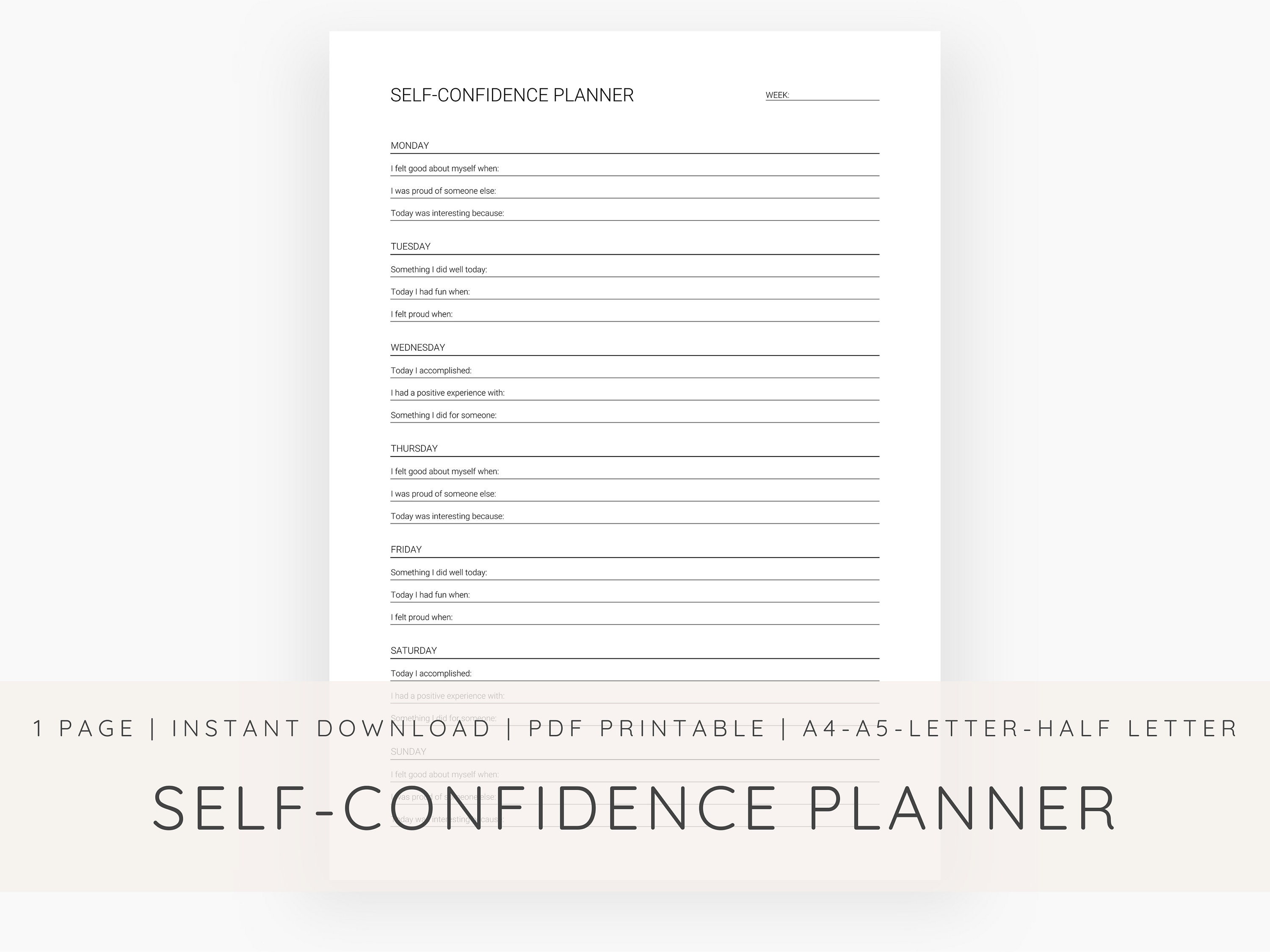 Self-confidence Planner Printable Self-esteem Journal - Etsy