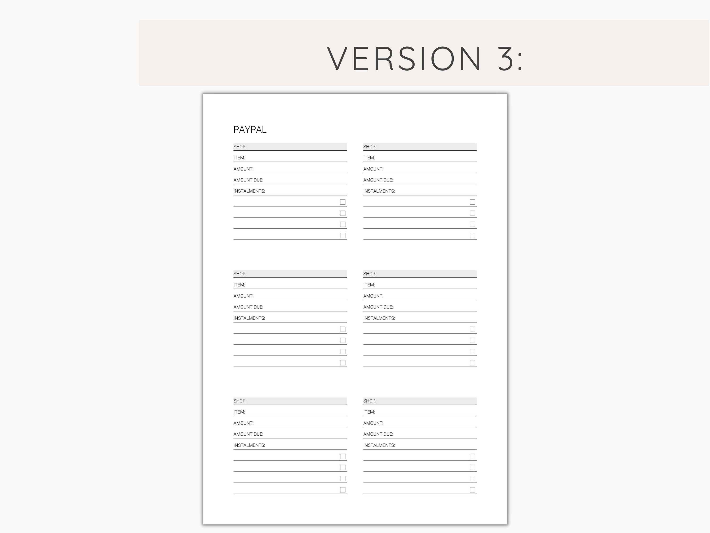 Afterpay Klarna Paypal Tracker Printable Online Shopping - Etsy