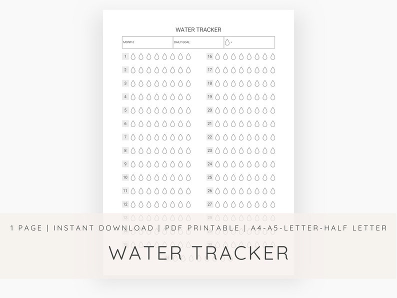 Water Tracker Printable - Daily Hydration Tracker - Drink Water ...