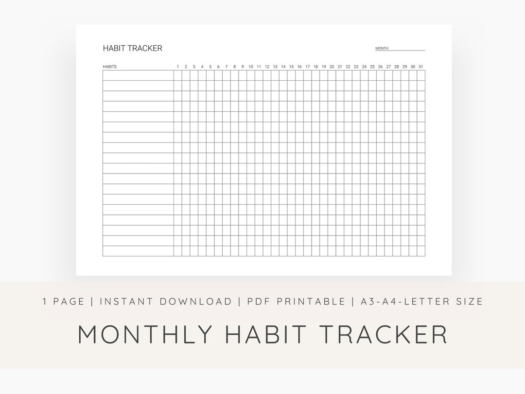 Monthly Habit Tracker Printable - Habit Tracking Chart - Habit Tracker ...