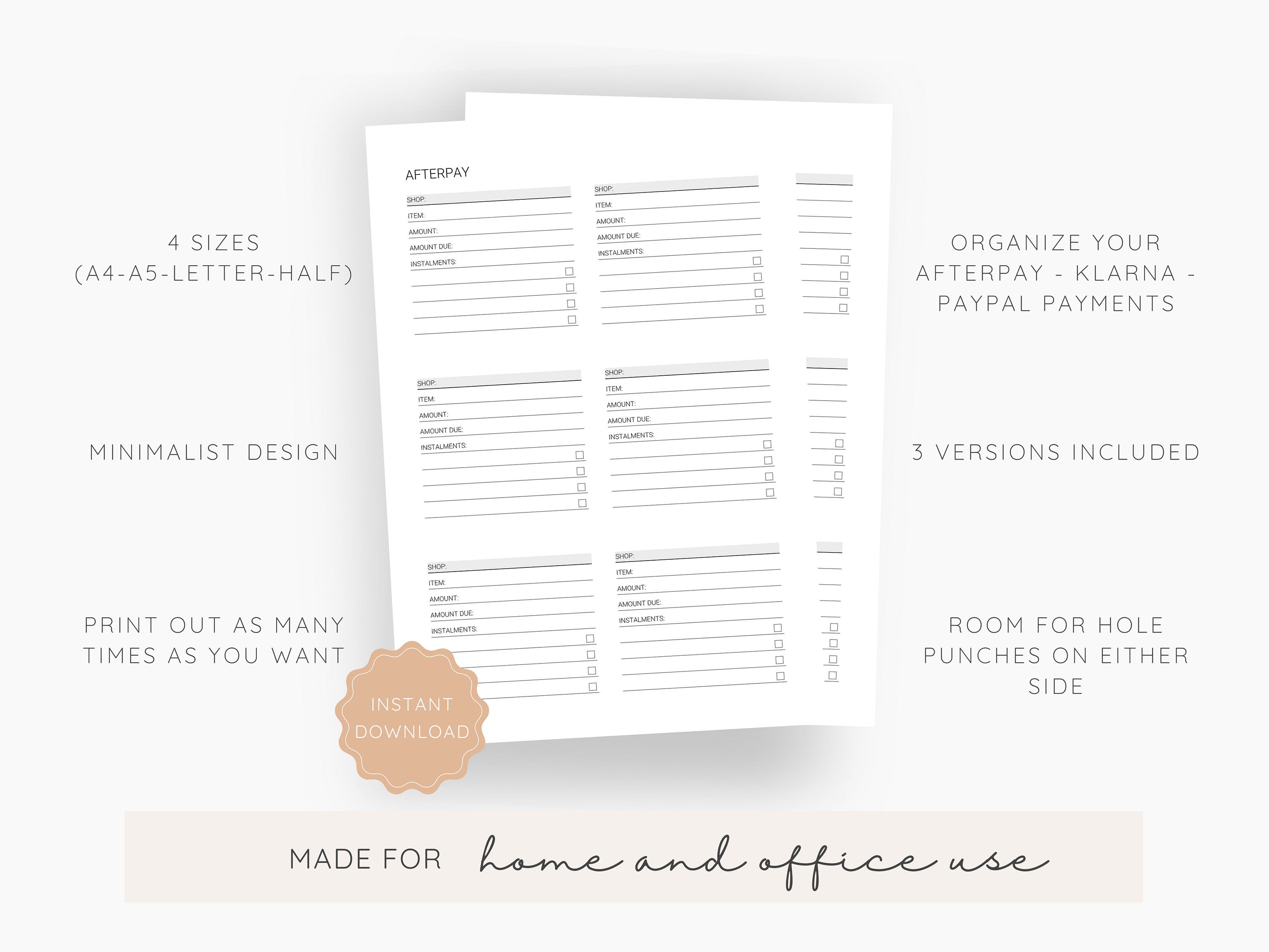 Afterpay Klarna Paypal Tracker Printable Online Shopping - Etsy