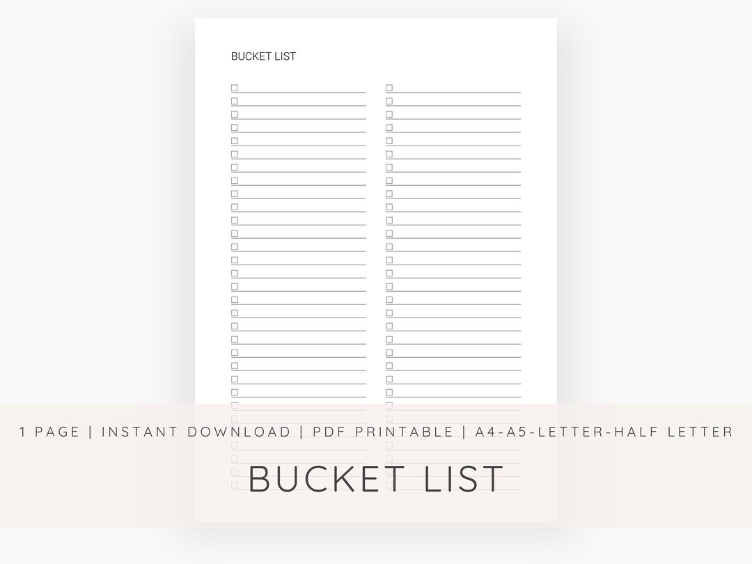 Bucket List Template Printable - Bucket Checklist - Bucket to Do List ...