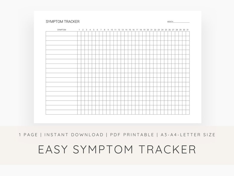 Monthly Symptom Tracker Printable Symptom and Pain Tracker Symptom ...
