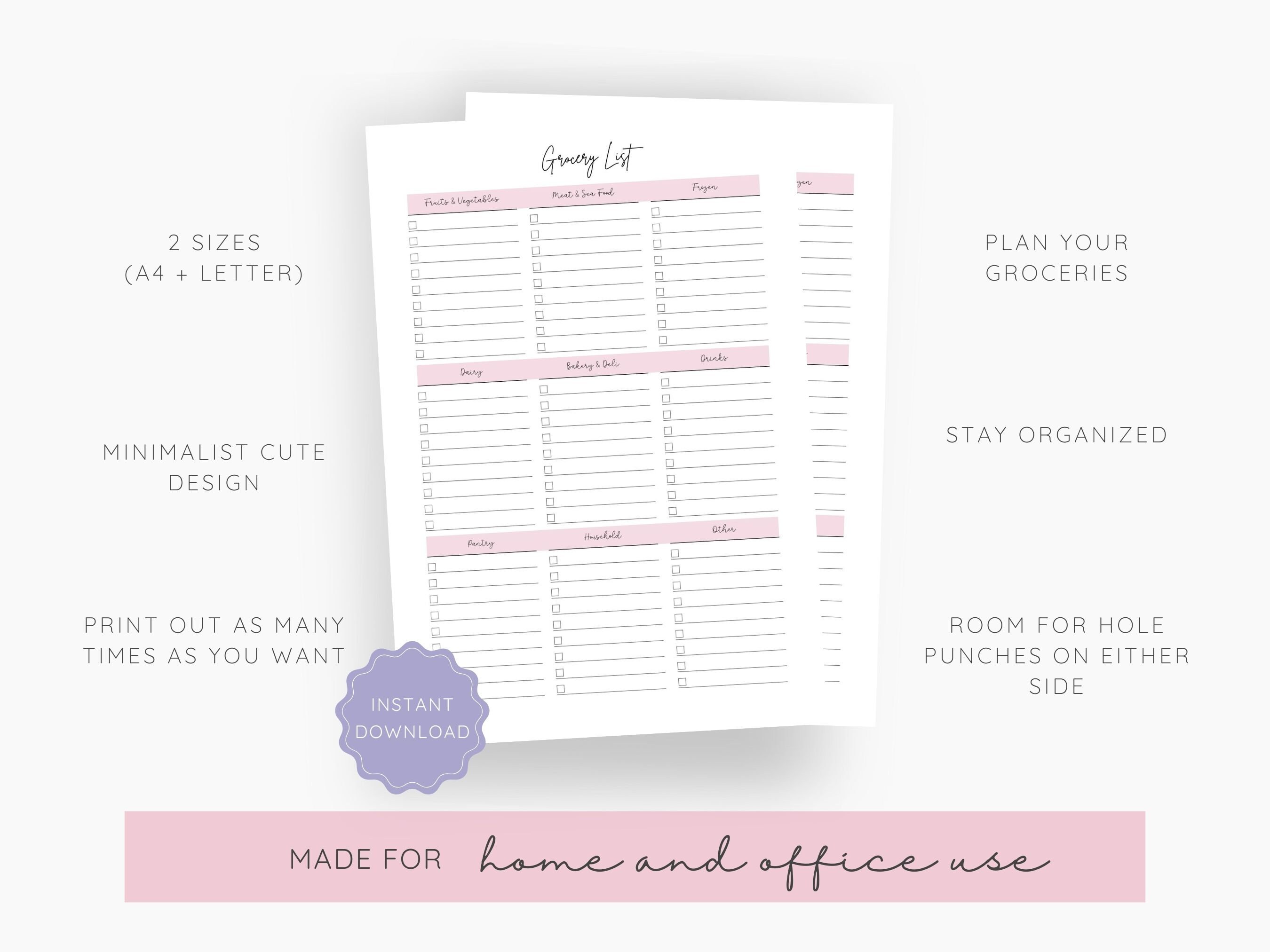Cute Grocery List Printable Food Shopping List Grocery Planner ...