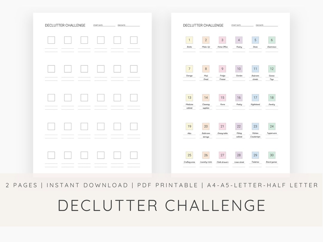 Declutter Challenge Printable - 30 Day Declutter Challenge Printable ...
