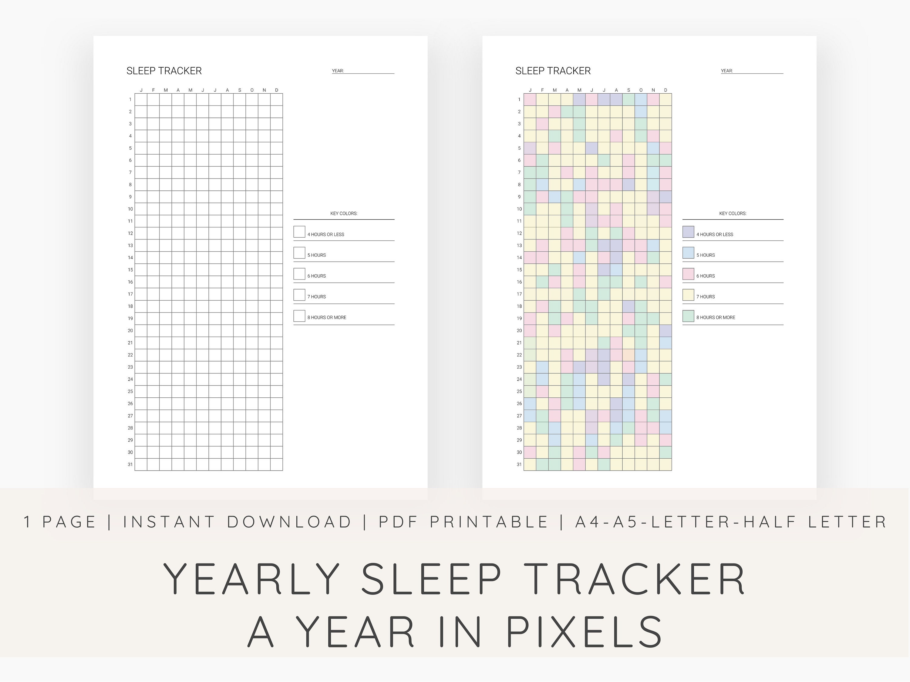 Yearly Sleep Tracker Printable - Year in Pixels Template - Sleep ...