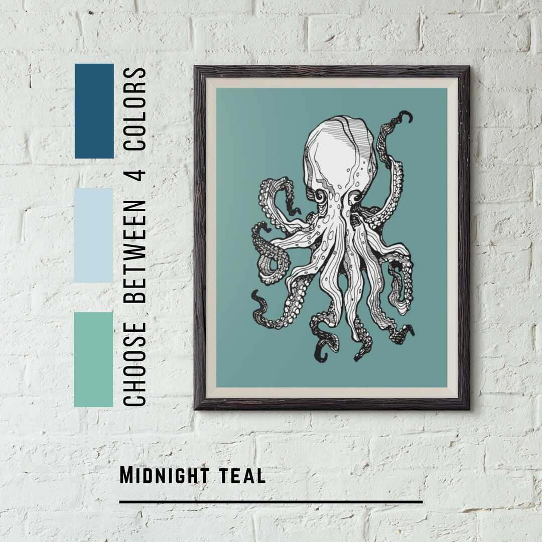 Octopus Wall Art Posters Handmade Sketch Octopuses Blue Boho Wall Art ...