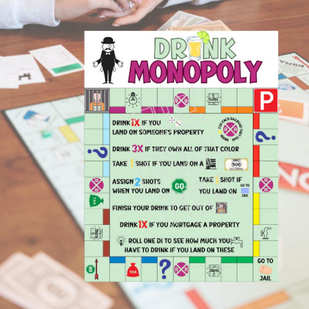 Drunk Monopoly Rule Cards PDF PNG Printable Digital - Etsy