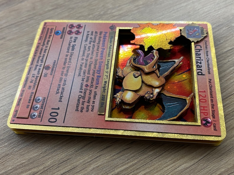 3D Card Shadowbox Pokemon Charizard 1 St Base 4 / 102 Art 100% Handmade ...
