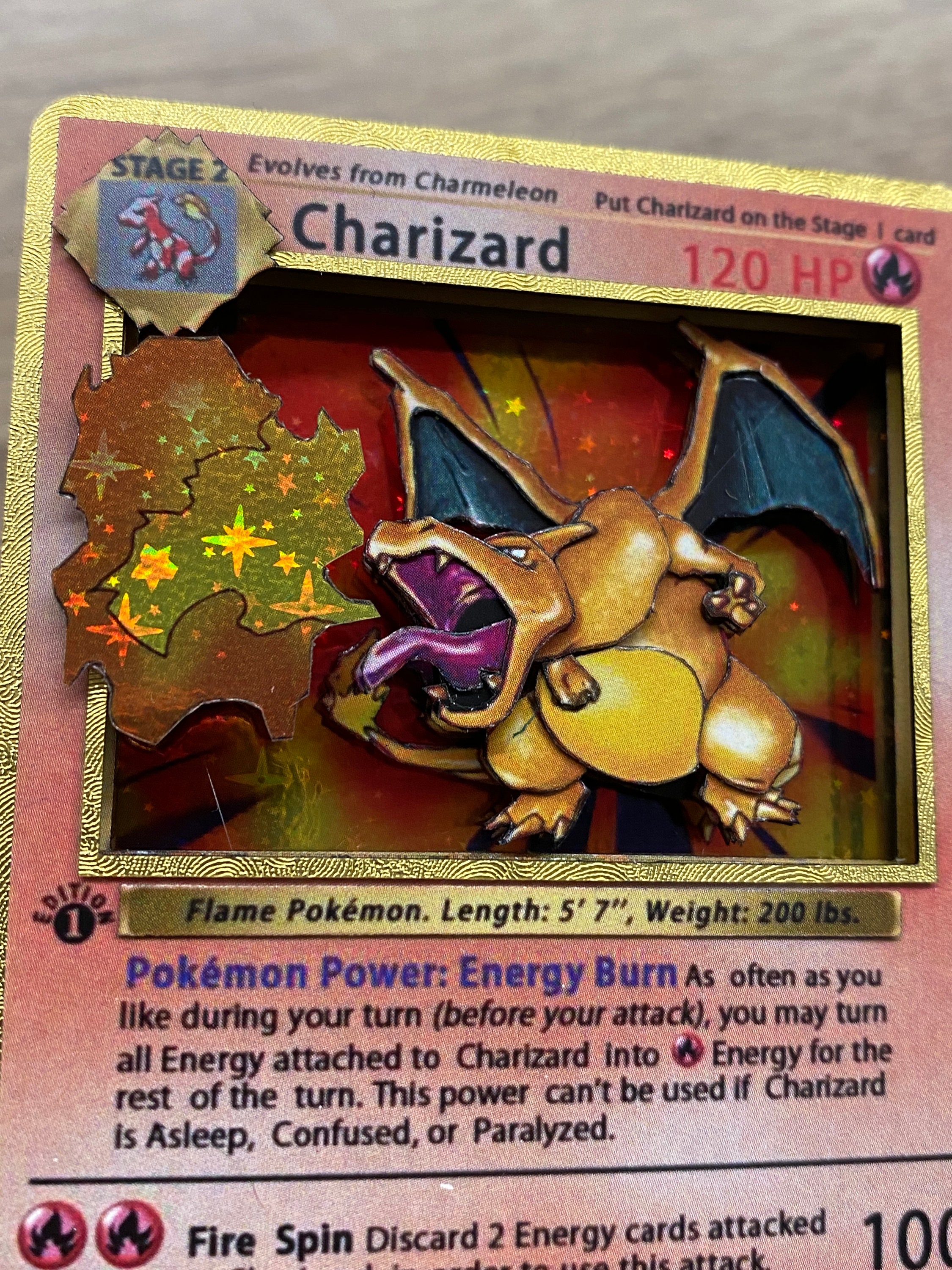 3D Card Shadowbox Pokemon Charizard 1 St Base 4 / 102 Art 100% Handmade ...