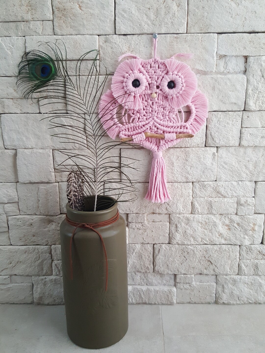 Hibou en macramé fait mains à suspendre au mur pour décorer - Etsy France