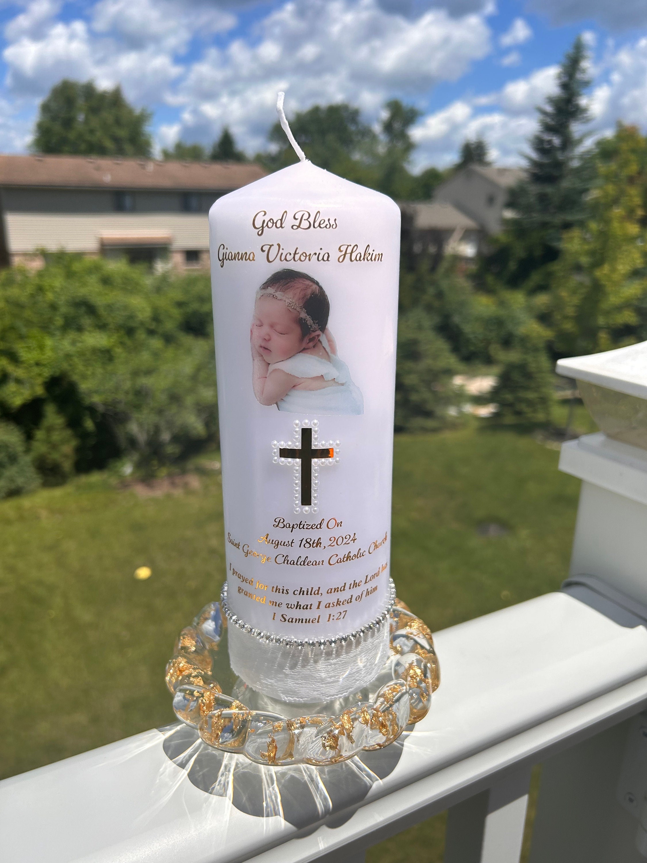 Baptism Candle|lace Baptism Candle|christening Candle|gold Baptism ...