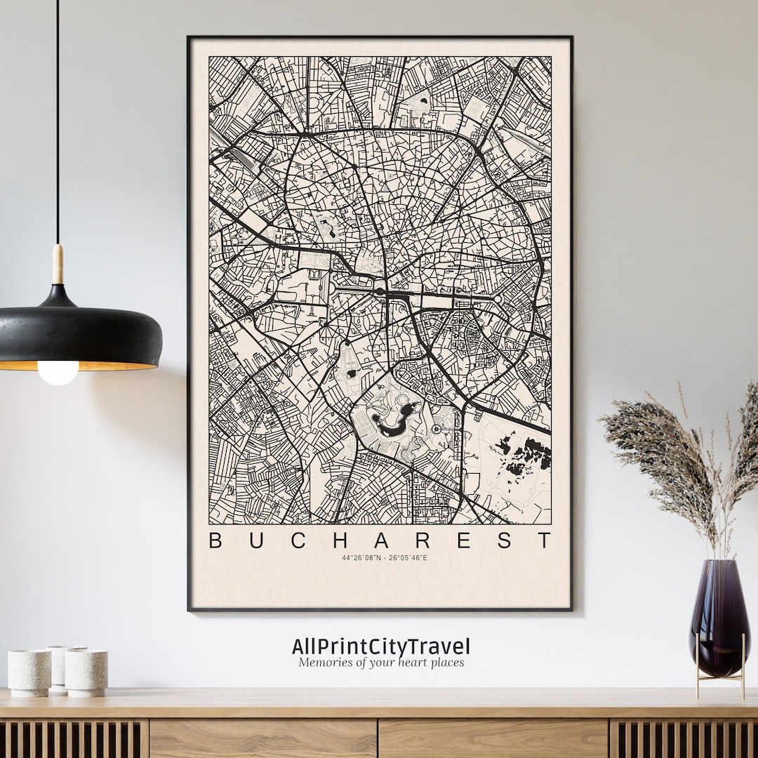 Bucharest Poster Map, City Travel Print, Poster Print, Print Black and ...