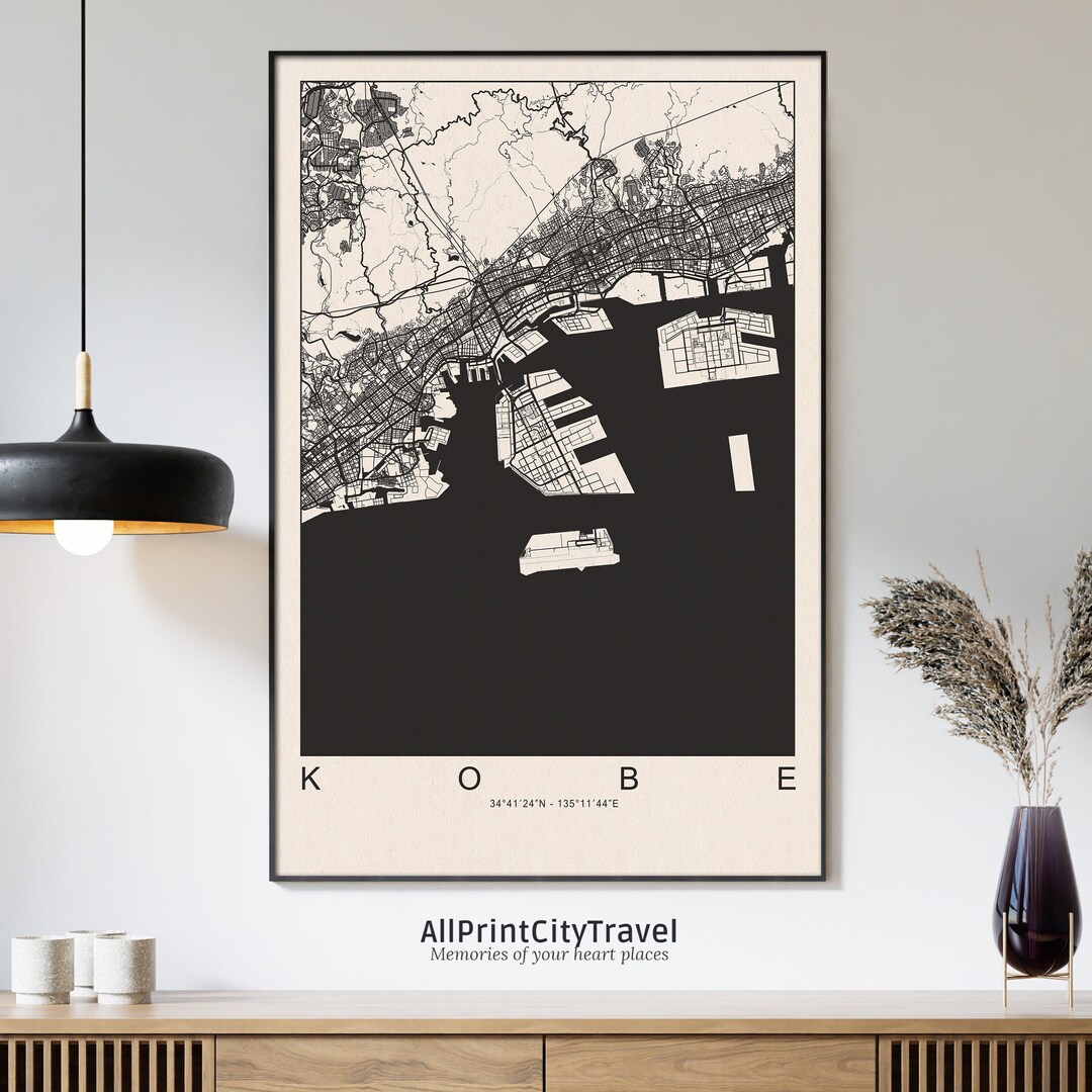 Kobe Poster Map, City Travel Print, Poster Print, Print Black and White ...