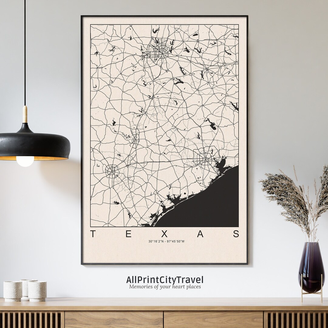 Texas Poster Map City Travel Print Poster Print Print Black - Etsy