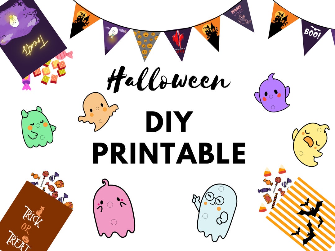 Halloween Printable Bundle - Straw Toppers, Buntings, Treat Bags - DIY ...