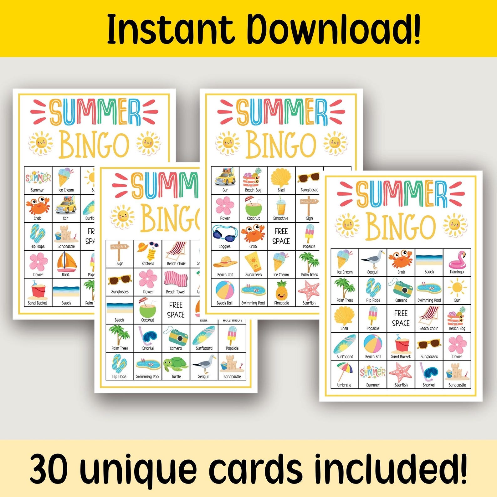 Summer Bingo Cards Printable Summer Activity Kids and Adult Summer ...