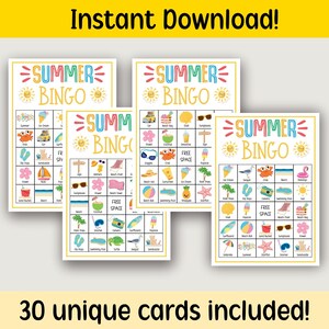 Summer Bingo Cards Printable Summer Activity Kids and Adult Summer ...