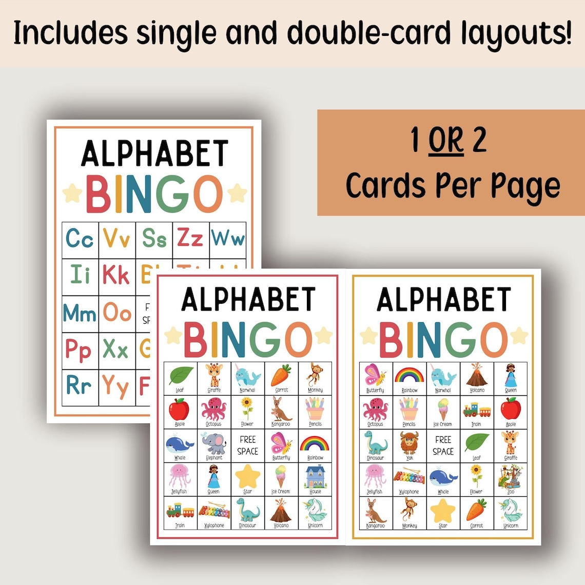 Alphabet Bingo Cards Printable ABC Bingo Alphabet Game Kindergarten ...