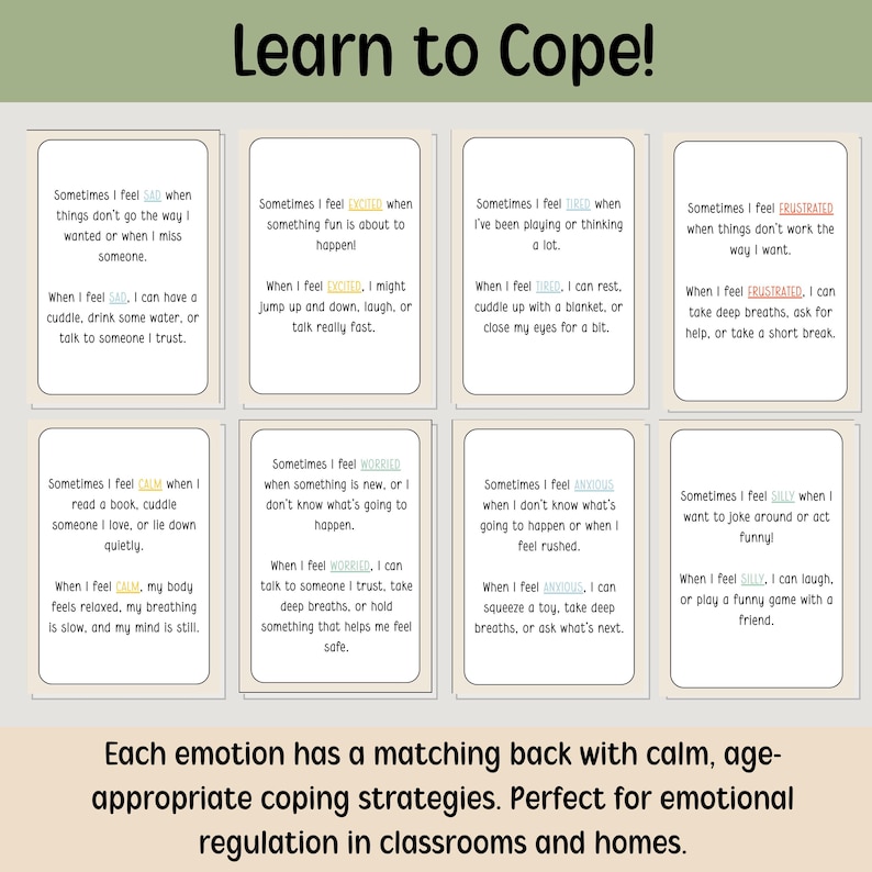 Emotion Flashcards Coping Mechanism Cards Montessori Resources ...