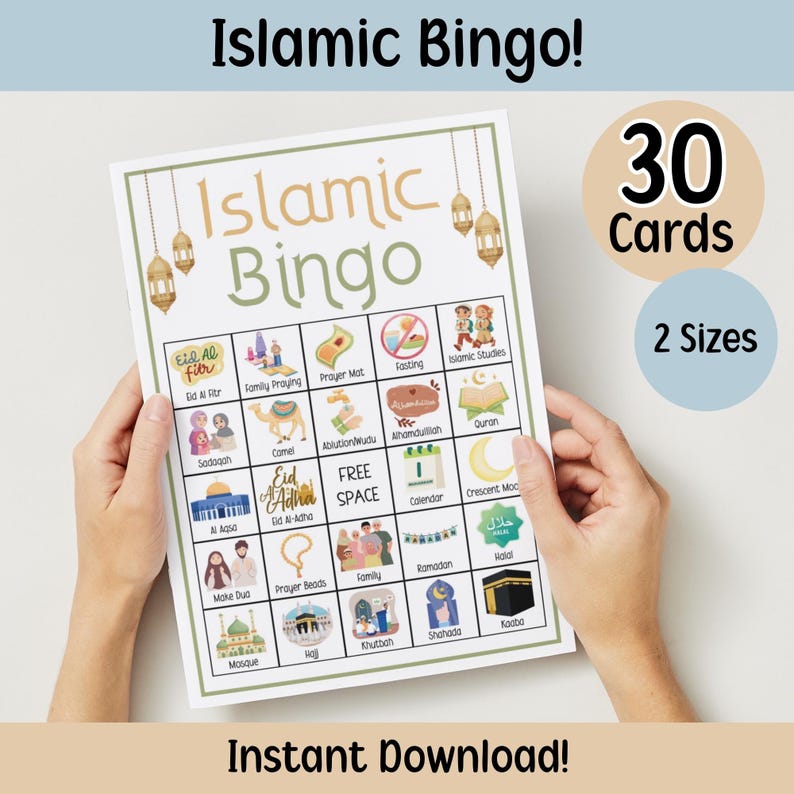Islamic Bingo Cards Printable Homeschool Islam Activity Kids and Adult ...