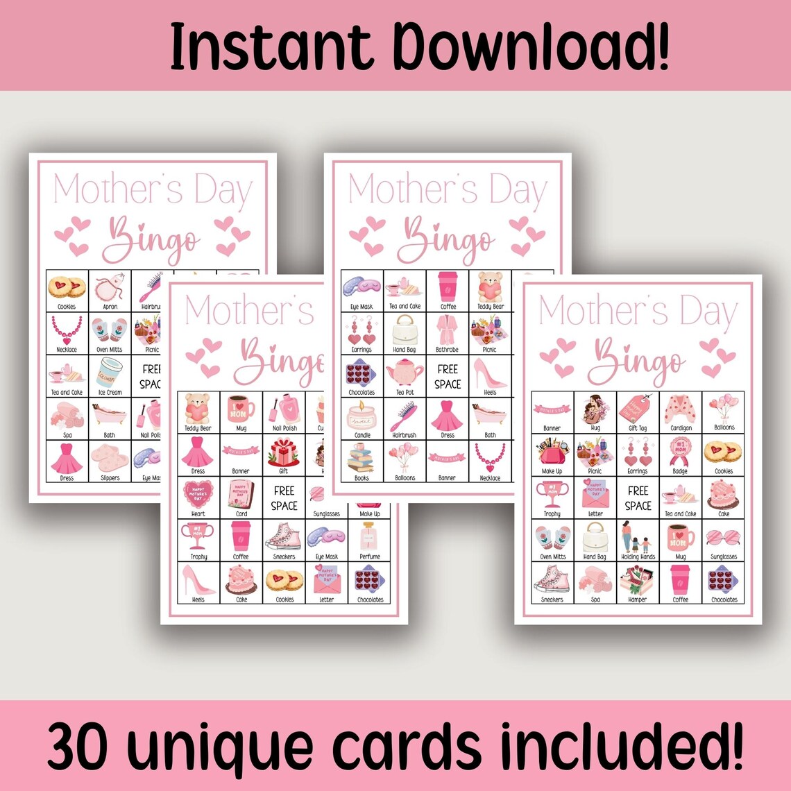 Mothers Day Bingo Cards Printable Mothers Day Activity Kids and Adult ...