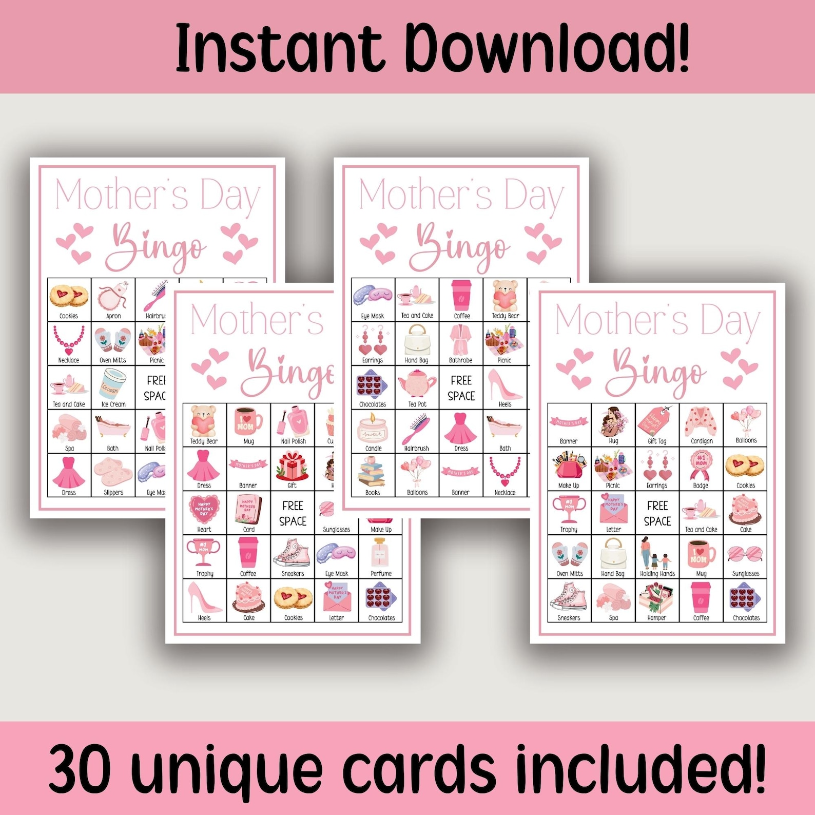 Mothers Day Bingo Cards Printable Mothers Day Activity Kids and Adult ...