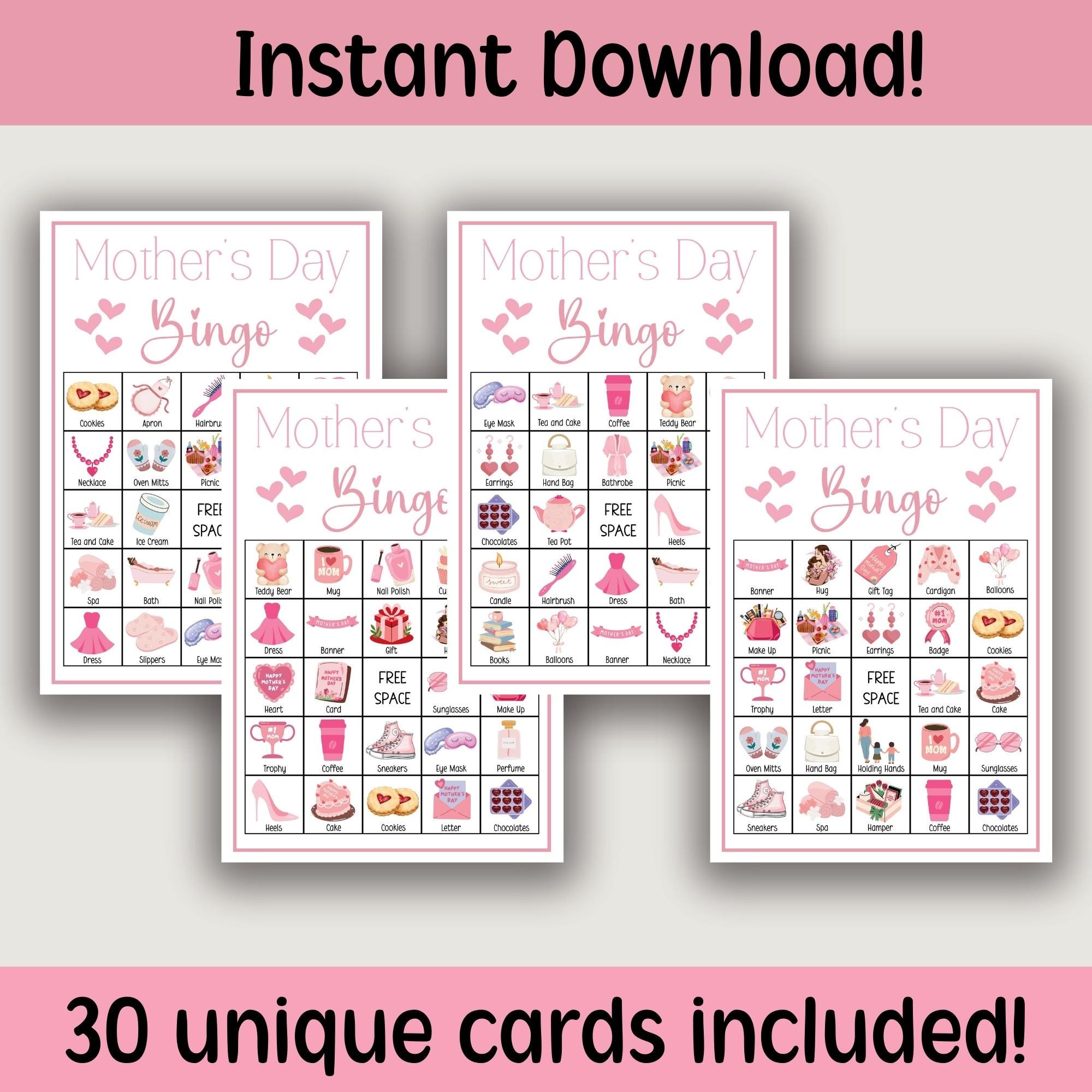 Mothers Day Bingo Cards Printable Mothers Day Activity Kids and Adult ...