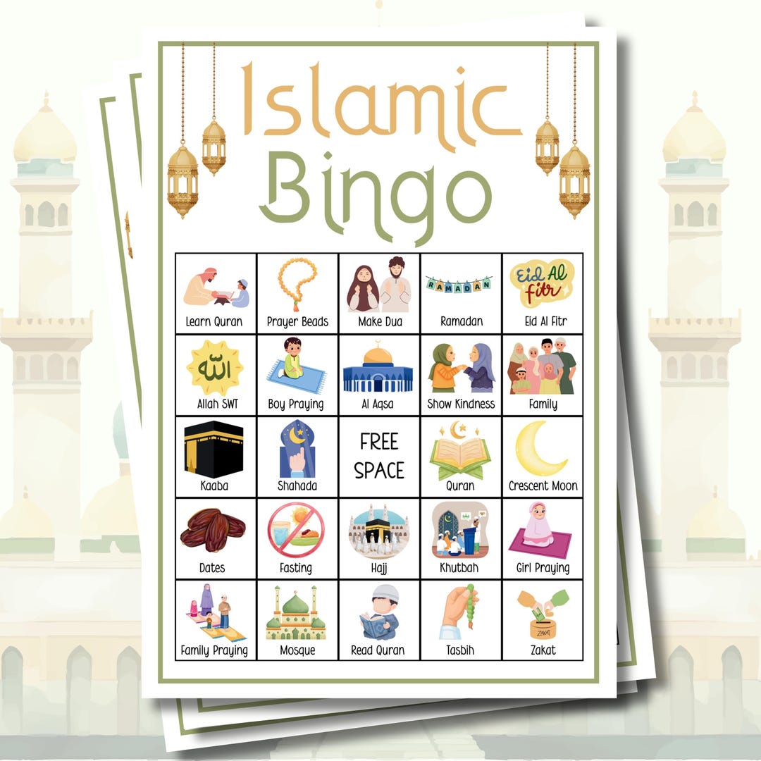 Islamic Bingo Cards Printable Homeschool Islam Activity Kids and Adult ...