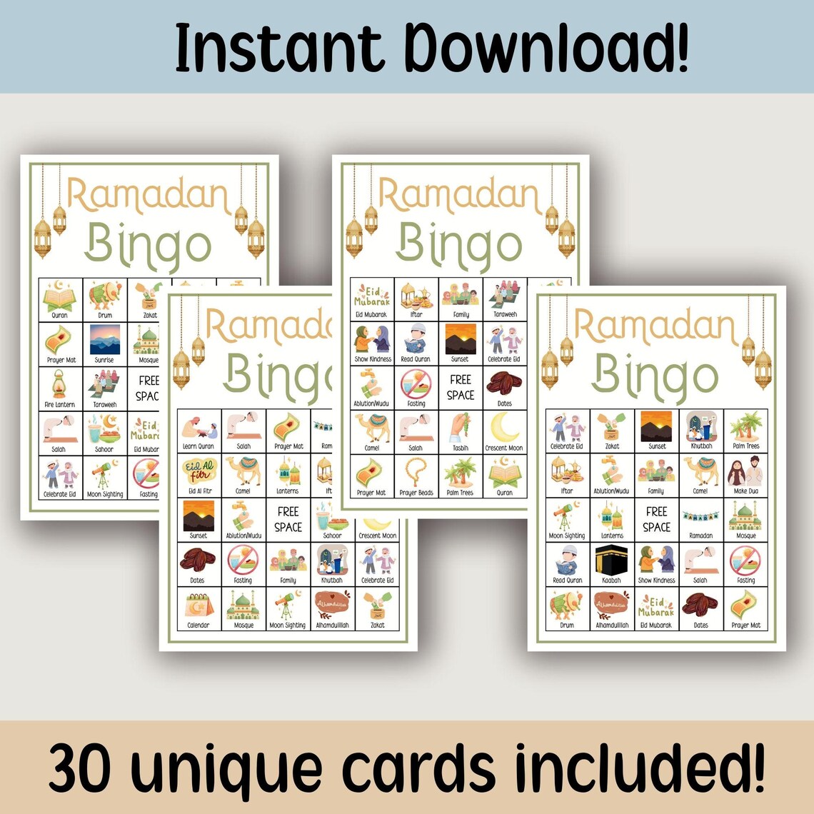Ramadan Bingo Cards Printable Homeschool Ramadan Activity Kids and ...