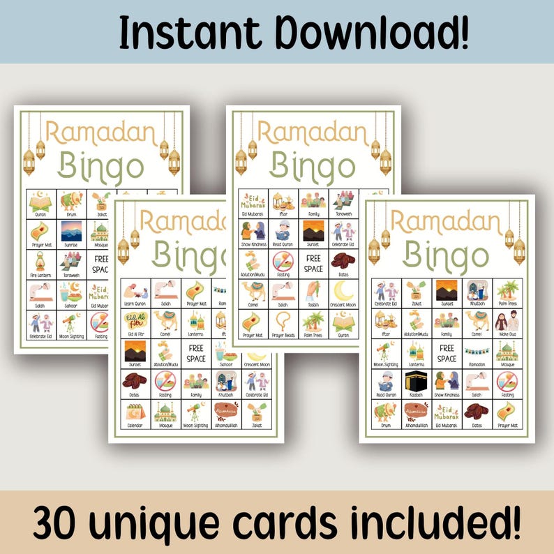 Ramadan Bingo Cards Printable Homeschool Ramadan Activity Kids and ...