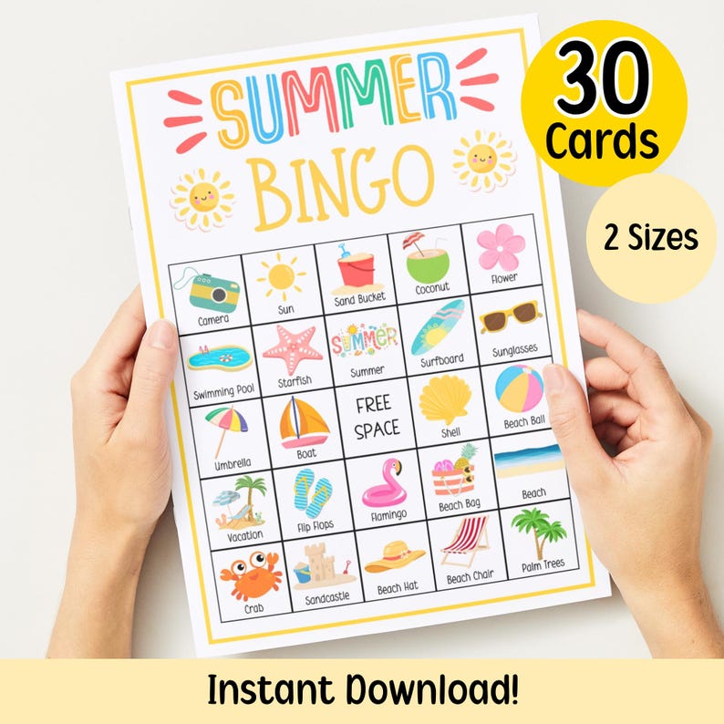 Summer Bingo Cards Printable Summer Activity Kids and Adult Summer ...