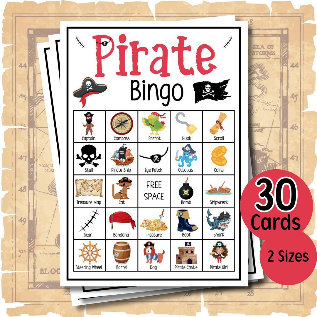 Pirate Bingo Game Printable Pirate Party Games Pirate Theme Bingo ...