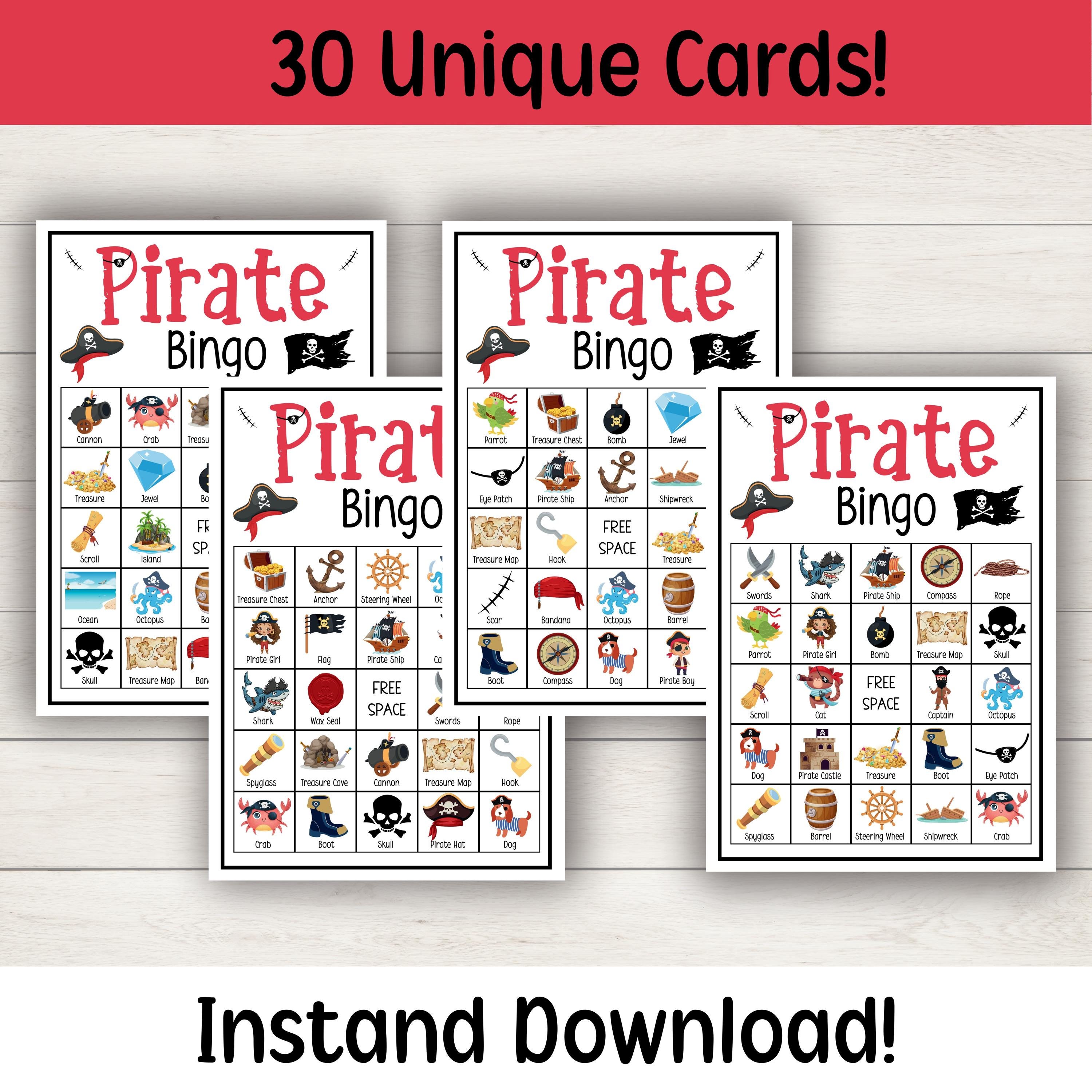 Pirate Bingo Game Printable Pirate Party Games Pirate Theme Bingo ...