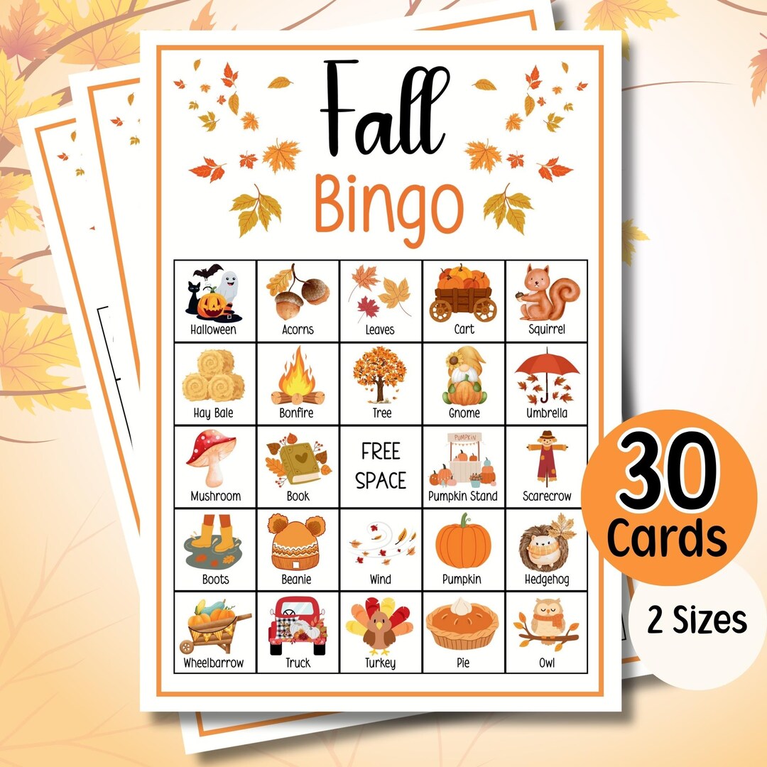 Fall Bingo Printable Fall Bingo Cards Autumn Bingo Game Fall Games for ...