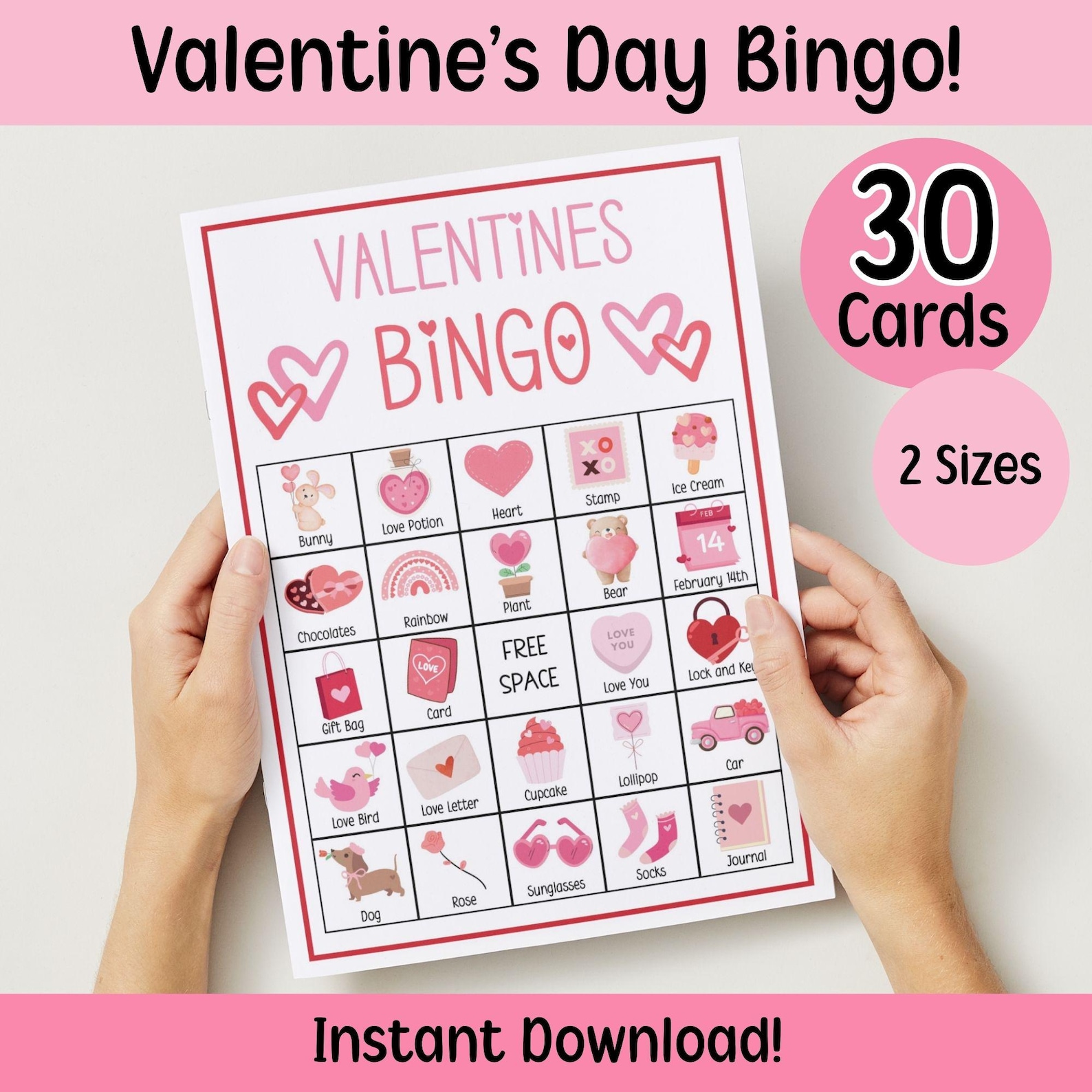 Valentines Day Bingo Cards Printable Classroom Valentines Activity Kids ...