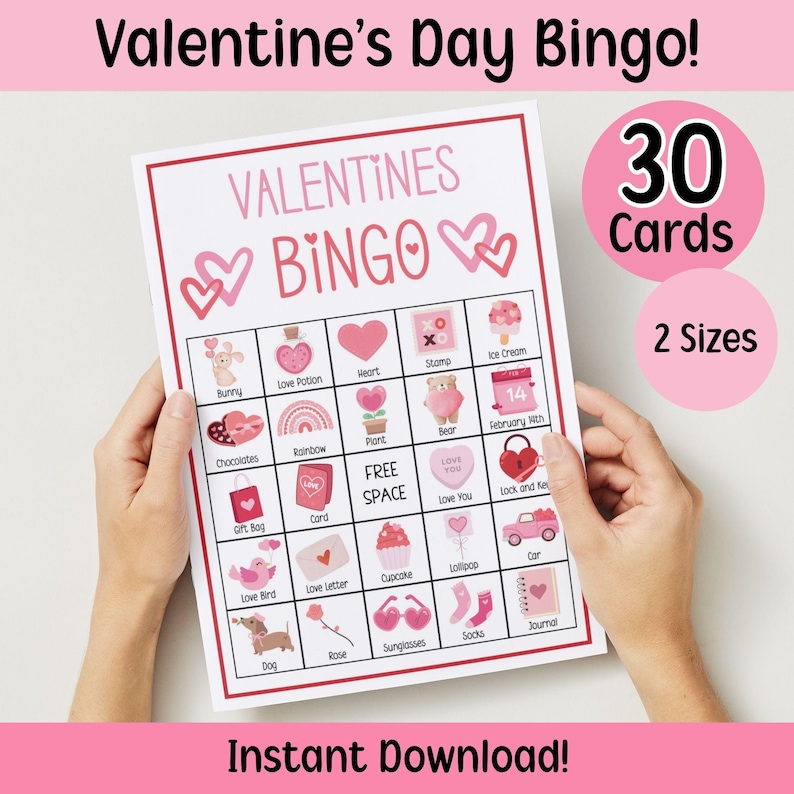 Valentines Day Bingo Cards Printable Classroom Valentines Activity Kids ...