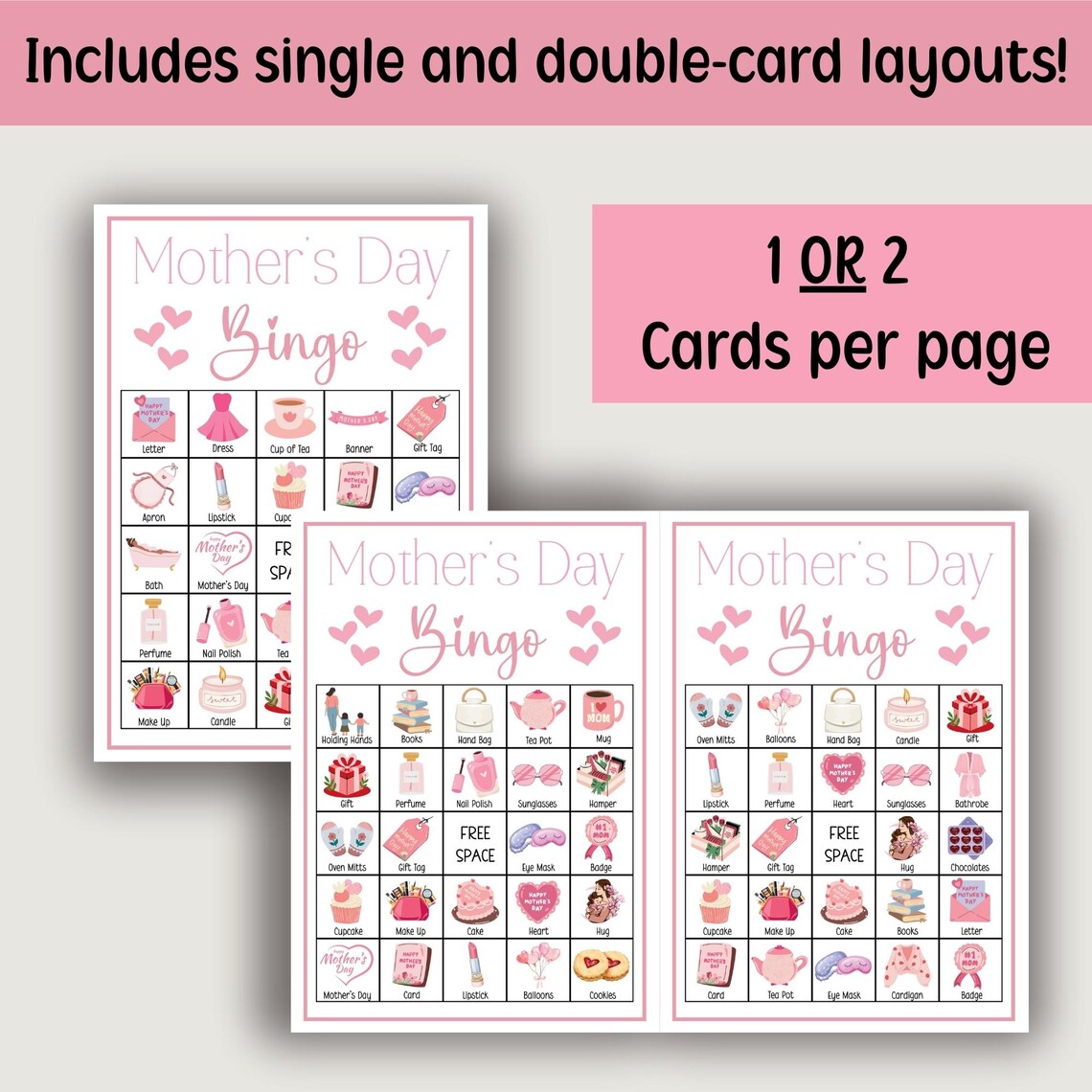Mothers Day Bingo Cards Printable Mothers Day Activity Kids and Adult ...