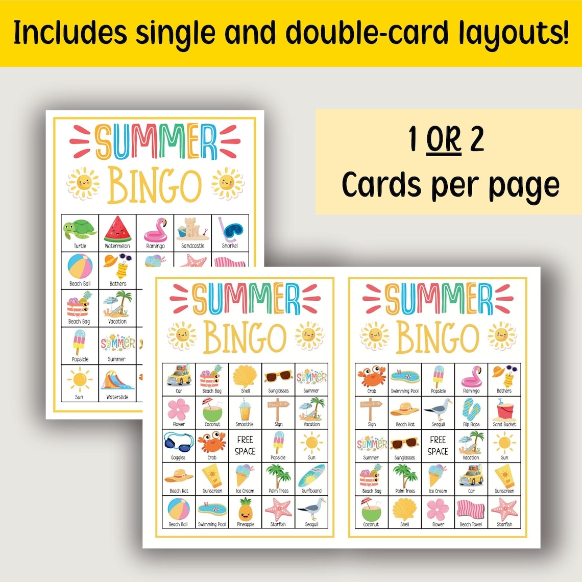 Summer Bingo Cards Printable Summer Activity Kids and Adult Summer ...