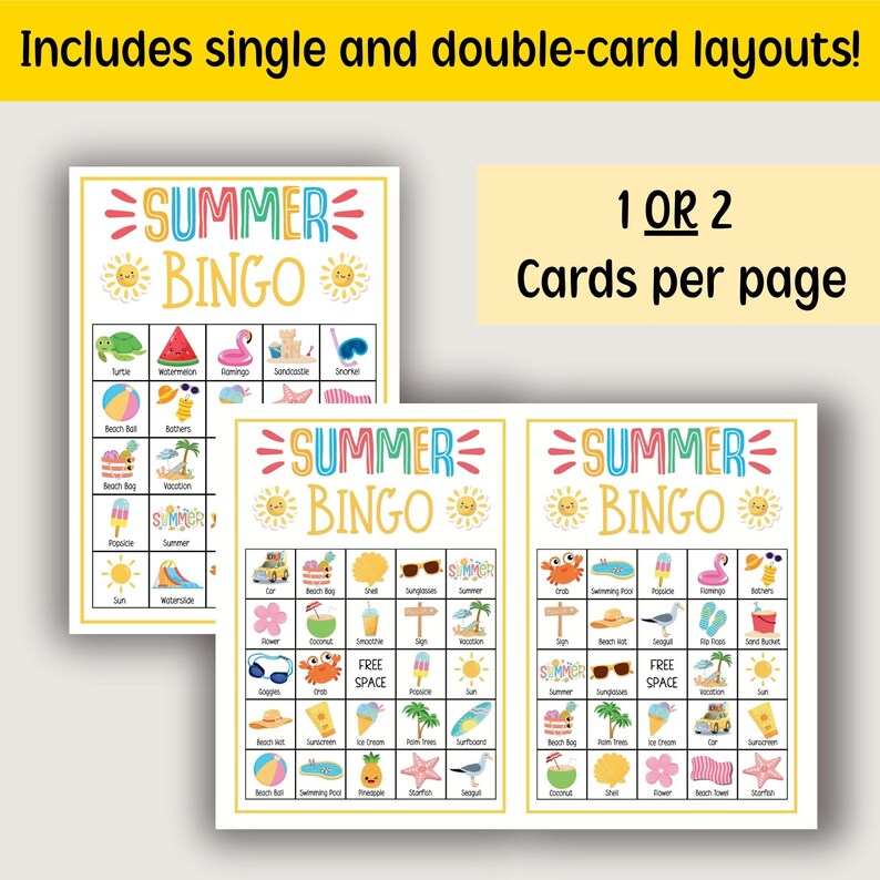 Summer Bingo Cards Printable Summer Activity Kids and Adult Summer ...